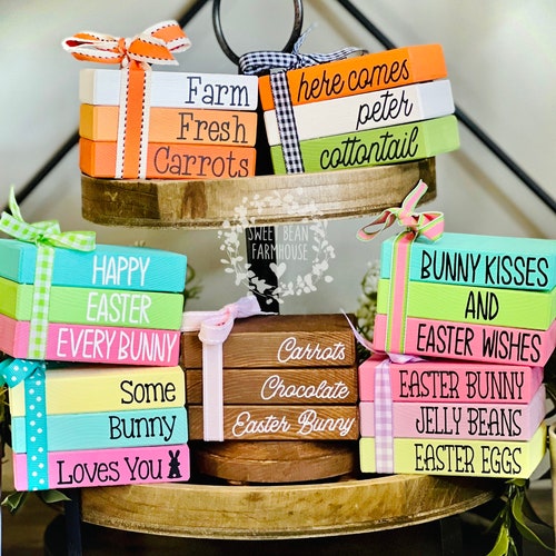 Easter Mini Wood Book Stack/ Tiered Tray Decor/ Easter Decor/ - Etsy