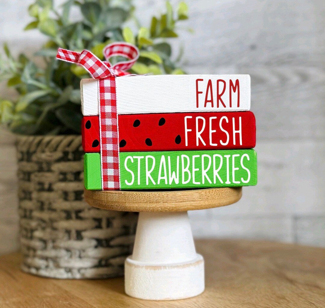 Strawberry Decor Strawberry Mini Book Stack Strawberry Tiered Tray ...