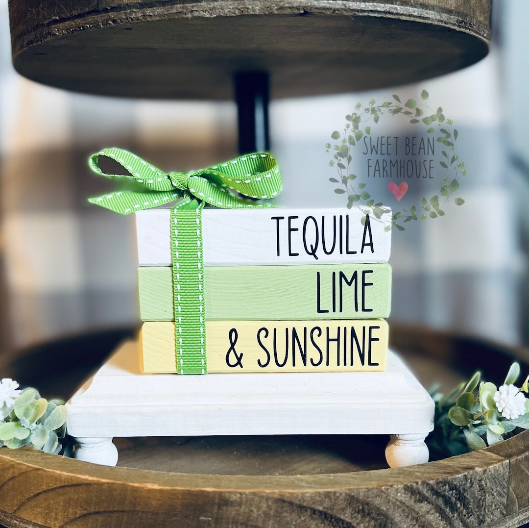 Summer Tiered Tray Decor Tequila Lime Sunshine Mini Book Stack Summer ...