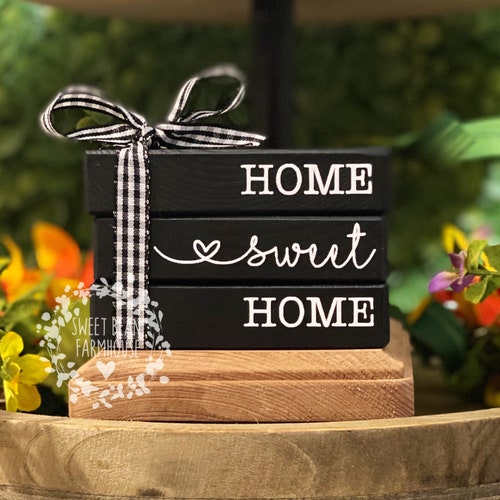 Farmhouse Wood Book Stack/ Home Sweet Home/ Book Bundle/ - Etsy