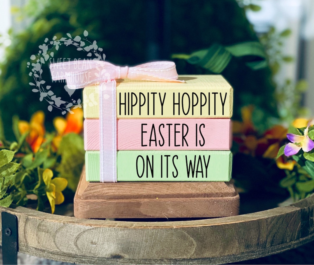 Easter Decor Easter Tiered Tray Decor Easter Book Stack Hippity Hoppity ...