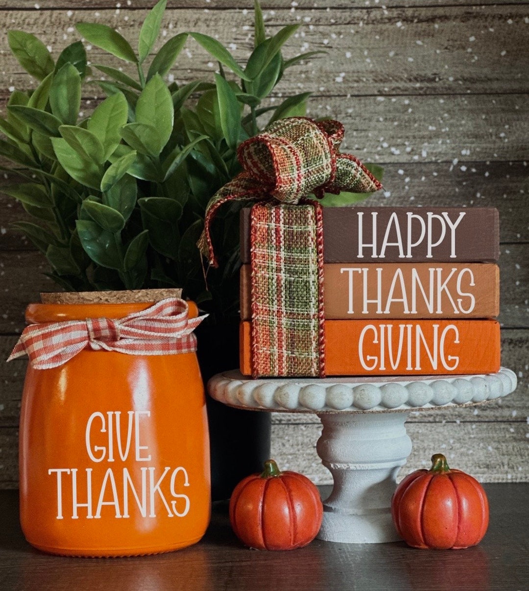 Thanksgiving Decor Tiered Tray Decor Happy Thanksgiving Book Stack ...