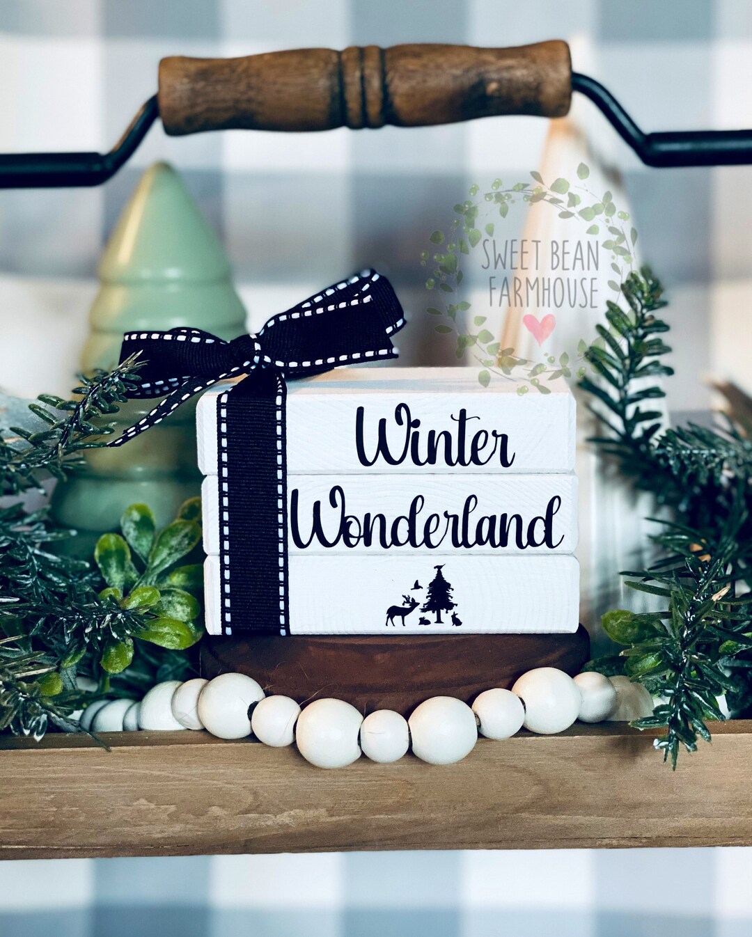 Winter Wonderland Mini Book Stack Black and White Christmas Tiered Tray ...