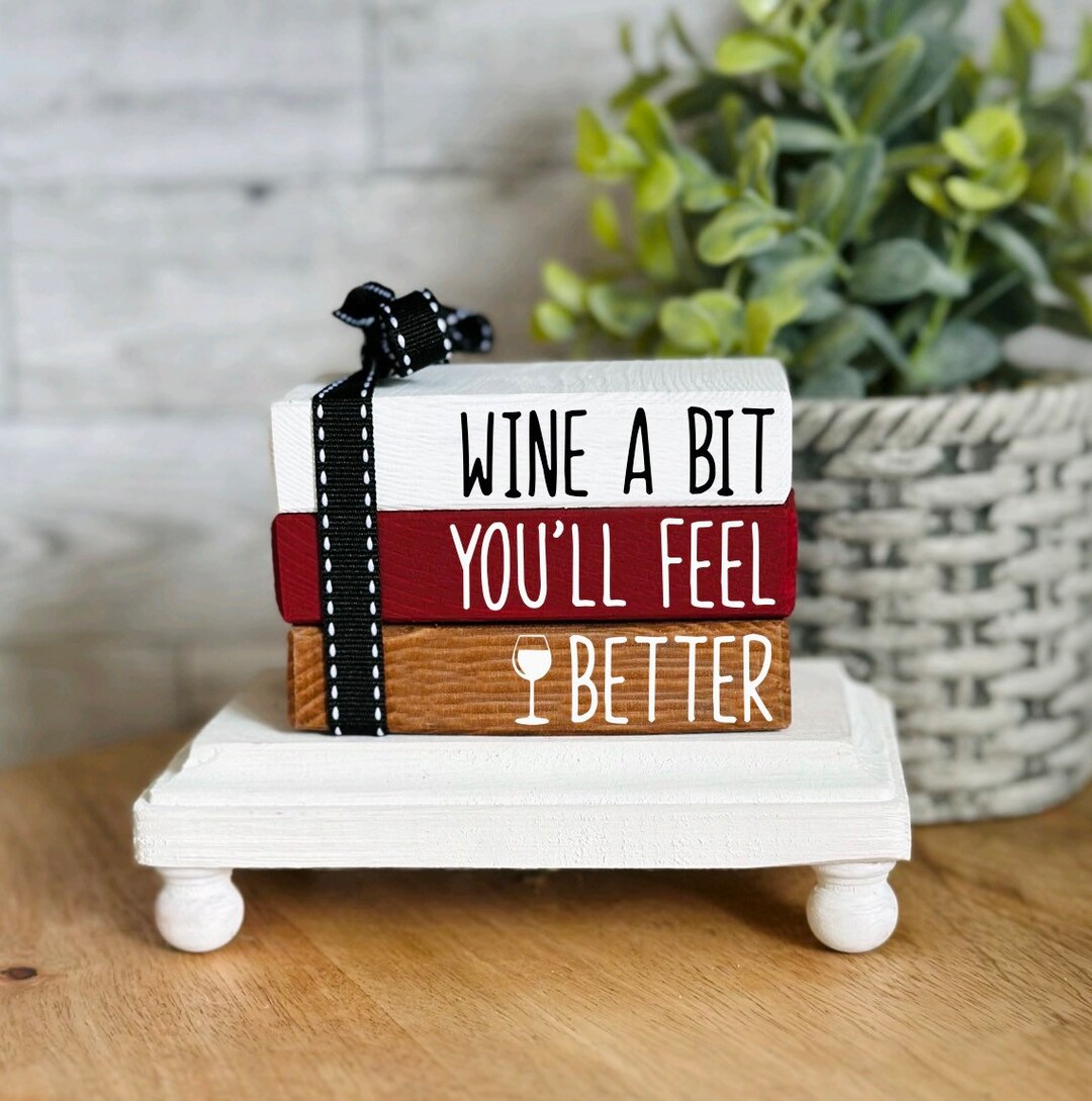 Wine Book Stack Wine Decor Wine Tiered Tray Wine Bar Decor Funny Wine ...