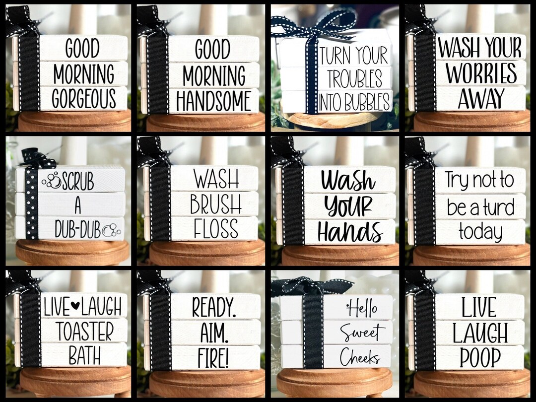 Mini Bathroom Signs Wood Farmhouse Bathroom Shelf Decor Modern Kids ...