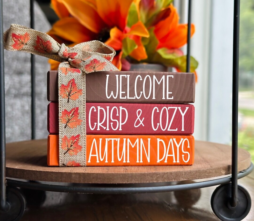 Fall Book Stack Fall Tiered Tray Decor Fall Mini Wood Book Stack Fall ...