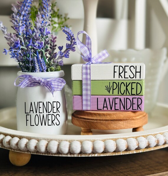 Lavender Home Decor Spring Tiered Tray Decor Lavender Tiered Tray Decor Lavender Mini Wood Book Stack Lavender Basket Tiered Tray Decor Etsy