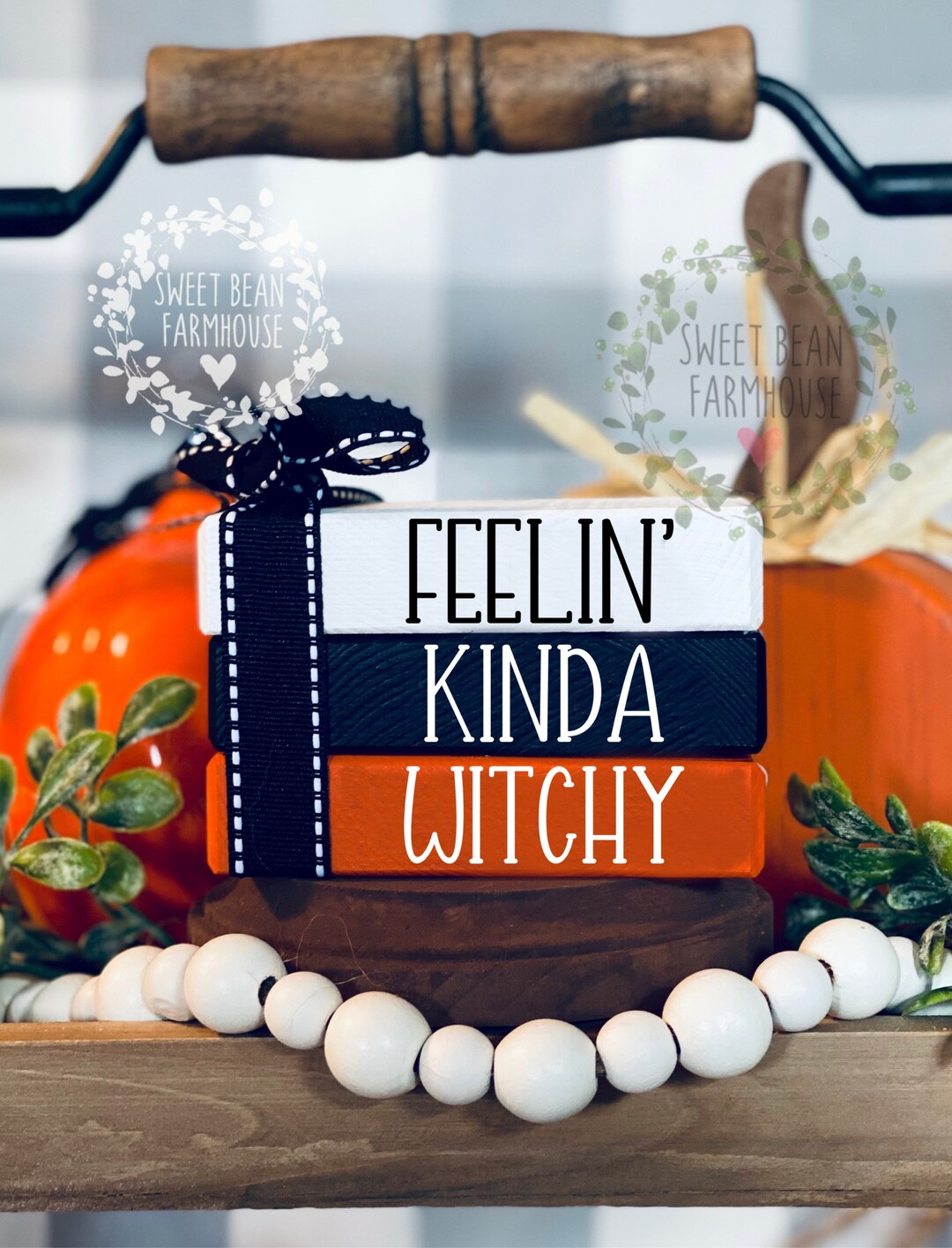 Witch Decor Halloween Book Stack Tiered Tray Decor, Hocus Pocus Wooden ...