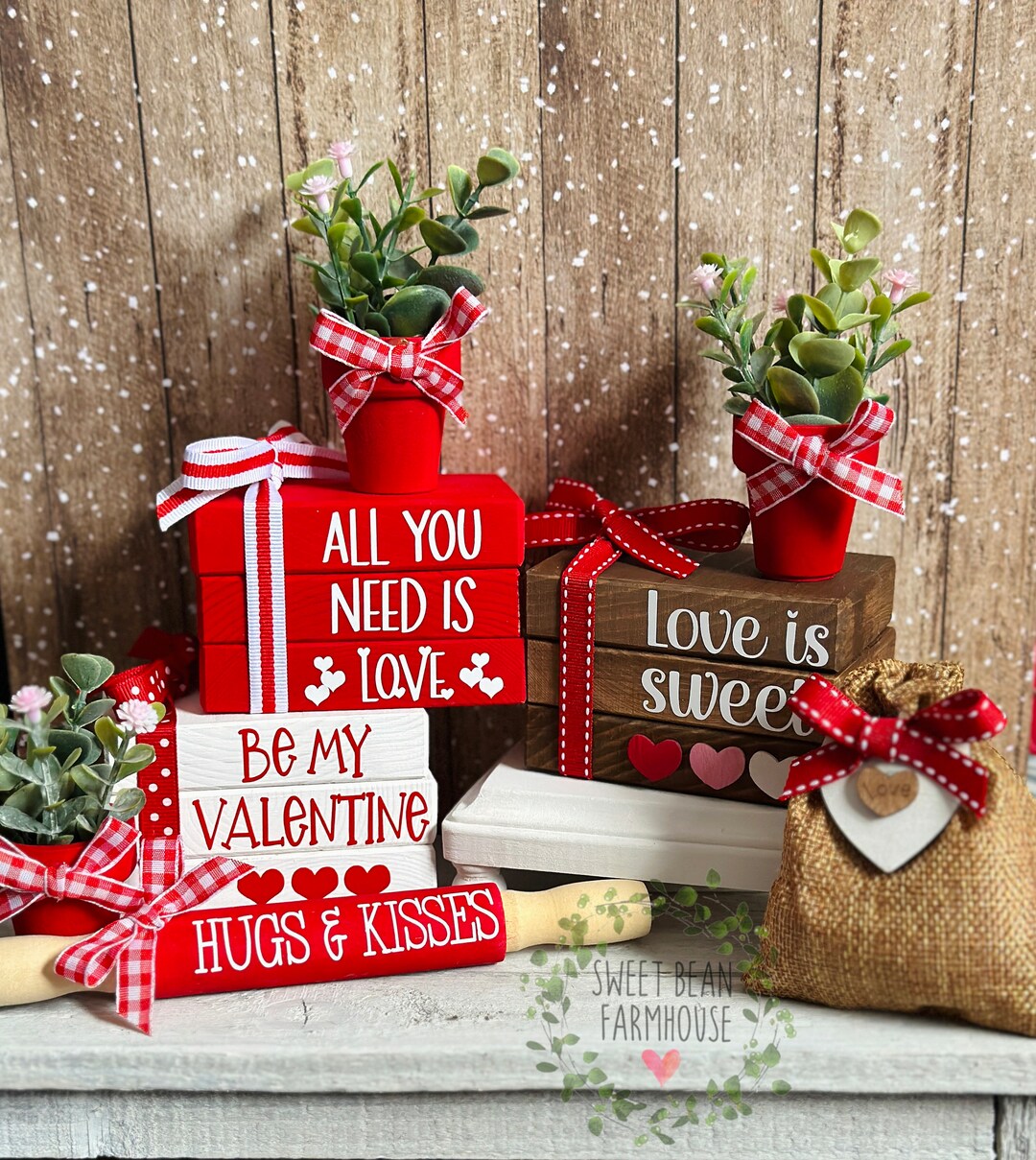 Valentines Day Book Stack Valentines Rolling Pin Burlap Bag - Etsy