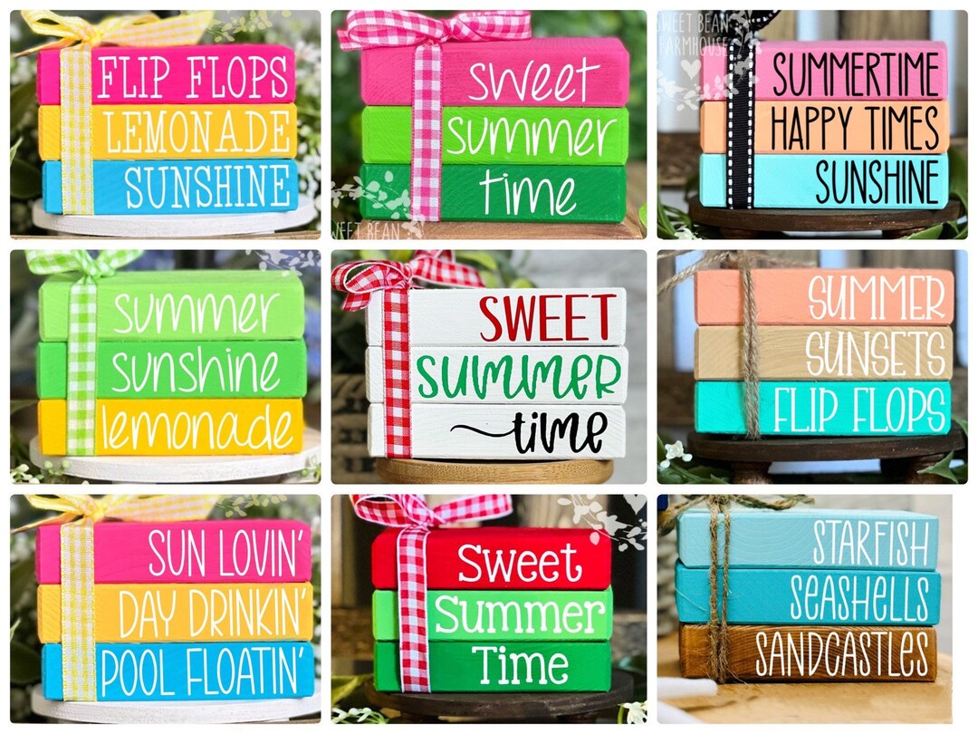 Summer Bookstacks Summer Mini Wood Book Stack Mini Summer Wooden Books ...