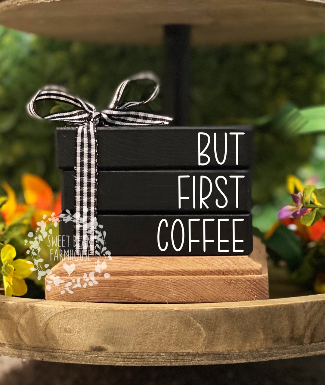 Coffee Mini Wood Book Stack Coffee Bar Tier Tray Decor Farmhouse Wood ...