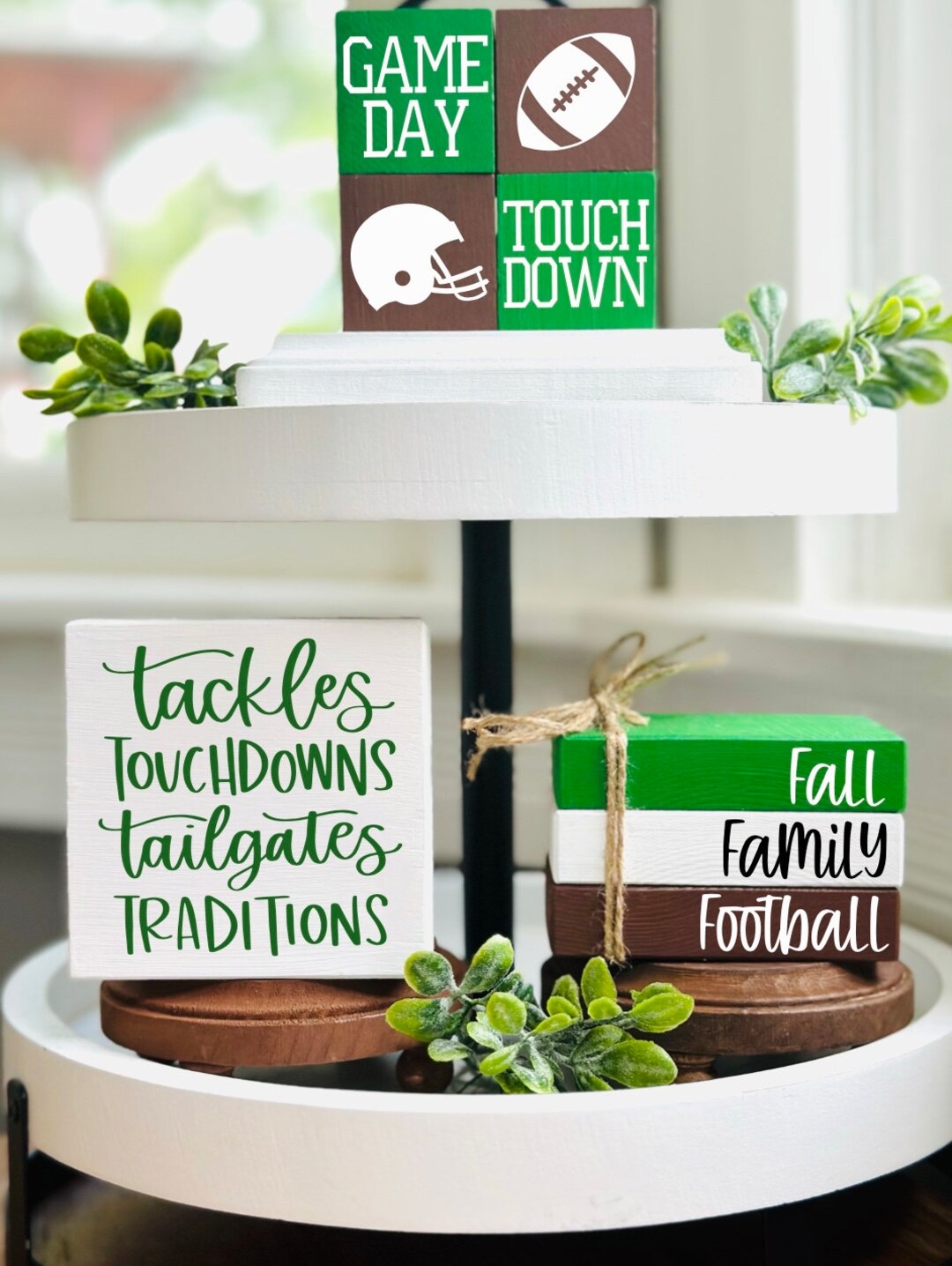 Football Tiered Tray Decor Football Decor Mini Wood Book Stack Game Day ...