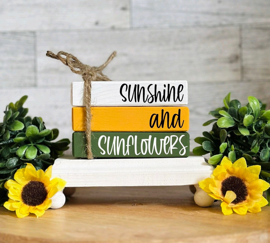 Sunflower Mini Wood Book Stack Sunflower Tiered Tray Home Decor Wooden ...