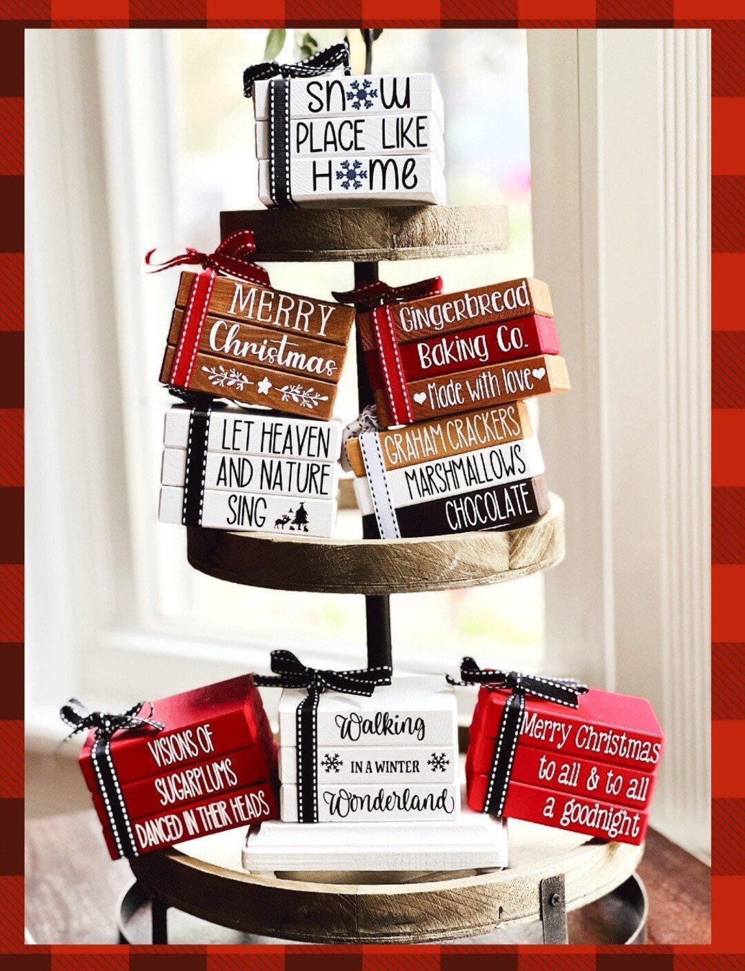 Christmas Book Stack Holiday Book Stack Christmas Home Decor Farmhouse ...