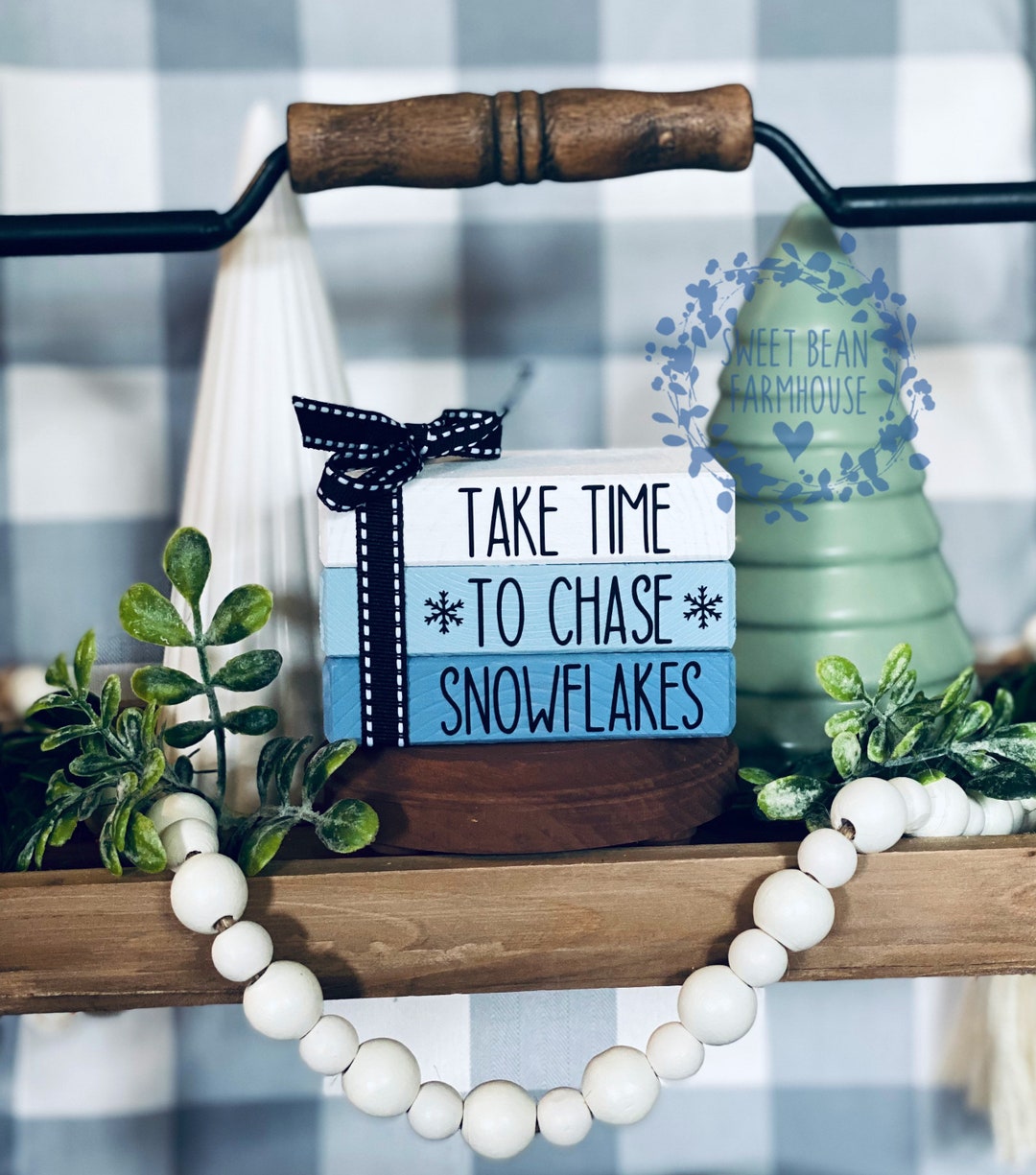 Winter Decor Wooden Book Stack for Tiered Tray Seasonal Centerpiece for ...