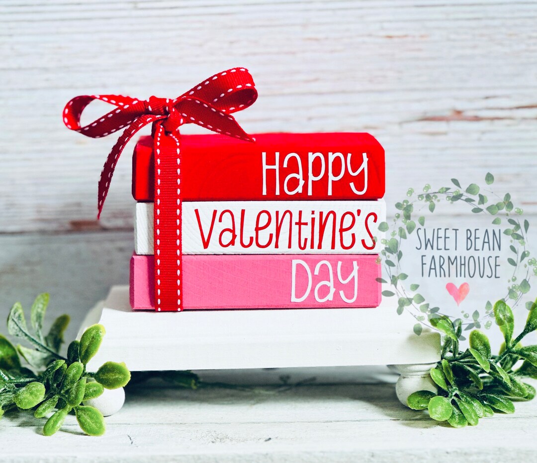 Valentines Book Stack Tiered Tray Decor Valentines Day Decor Mini ...