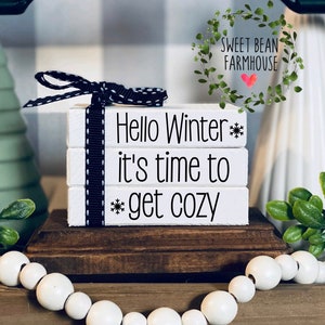 Winter Tiered Tray Decor Winter Wooden Books White Christmas Decor Snow ...