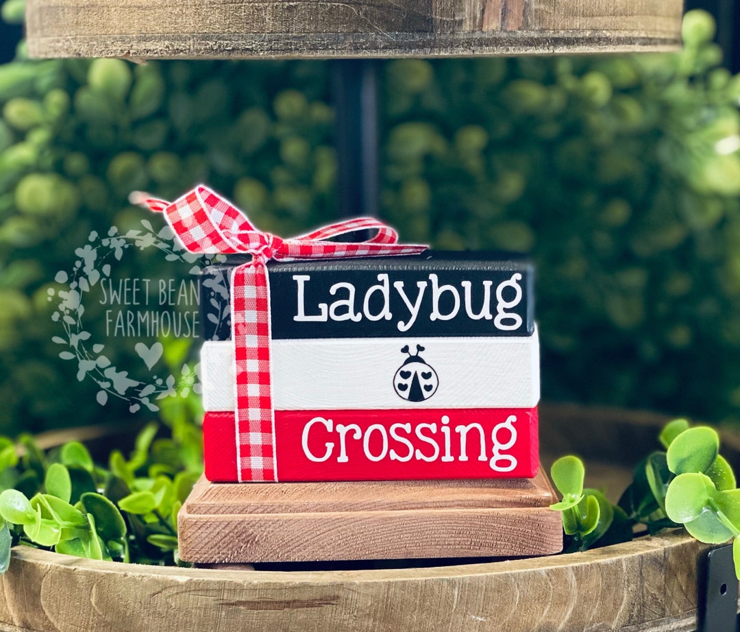 Ladybug Decor Lady Bug Mini Wood Book Stack Ladybug Tiered Tray Decor ...