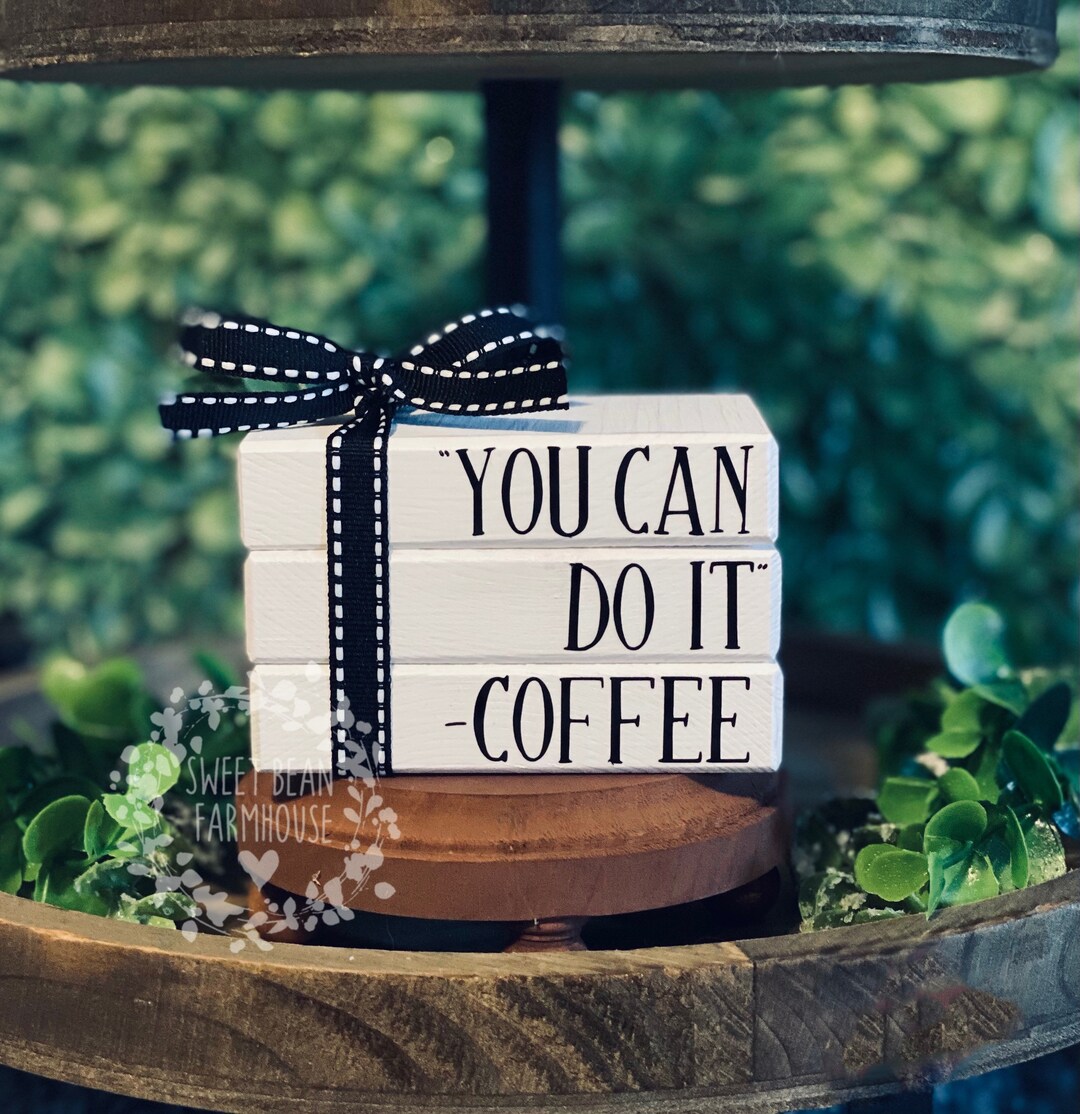 Coffee Mini Wood Book Stack Coffee Bar Tier Tray Decor Farmhouse Wood ...