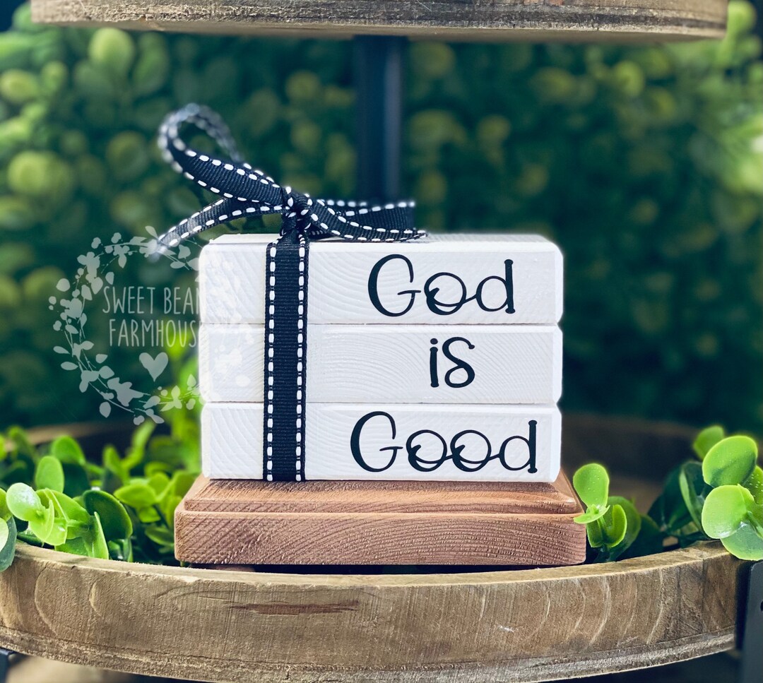 Religious Decor Tiered Tray Decor Farmhouse Book Stack God is Good Sign ...