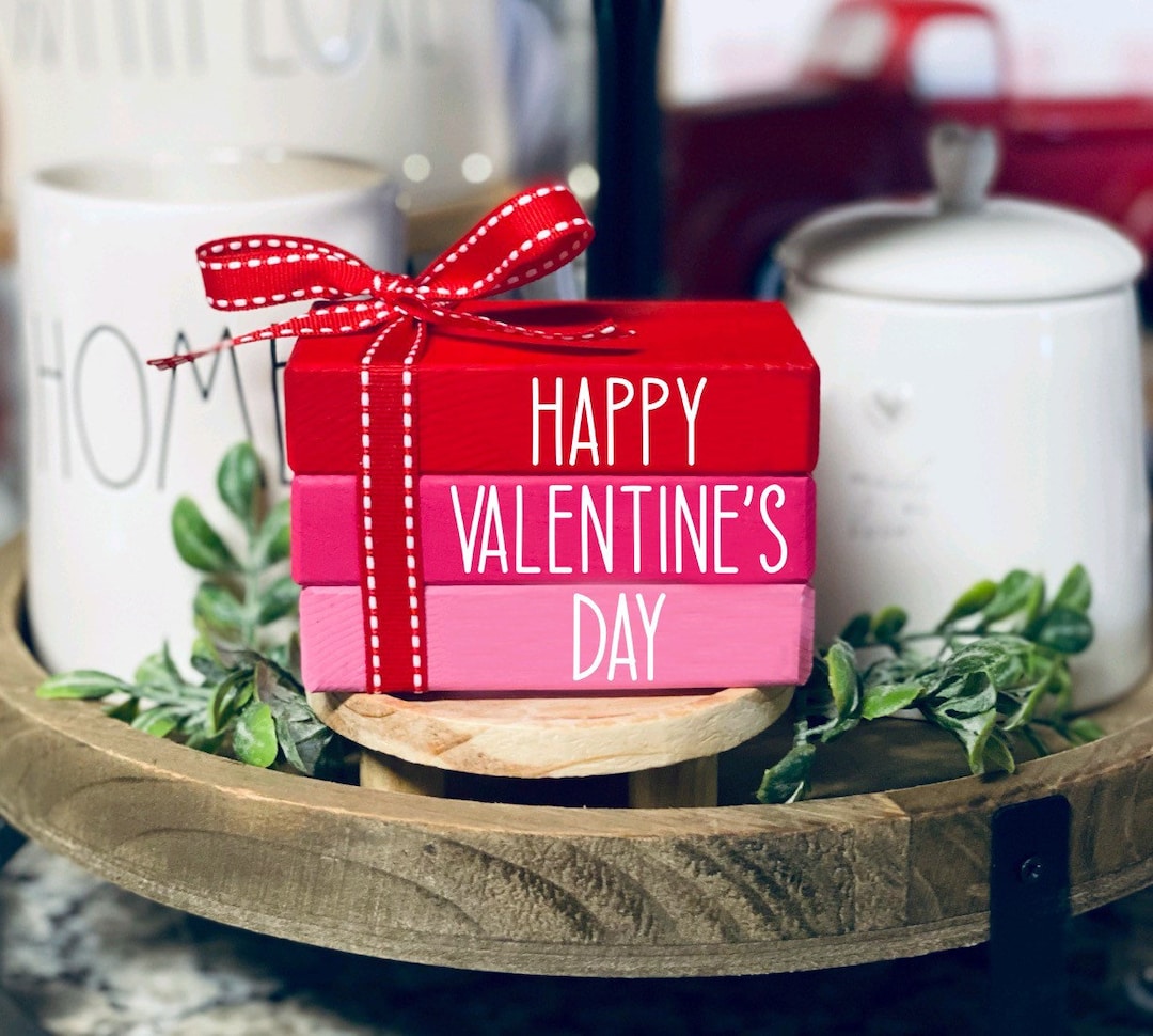 Valentines Book Stack Tiered Tray Decor Valentines Day Decor Mini ...
