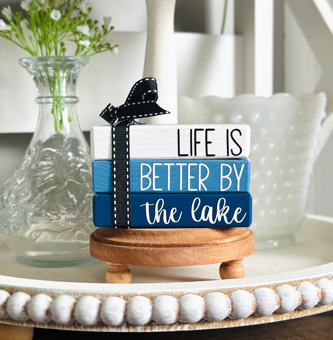 Lake House Decor Lake Tiered Tray Decor Lake Life Mini Wood Book Stack ...
