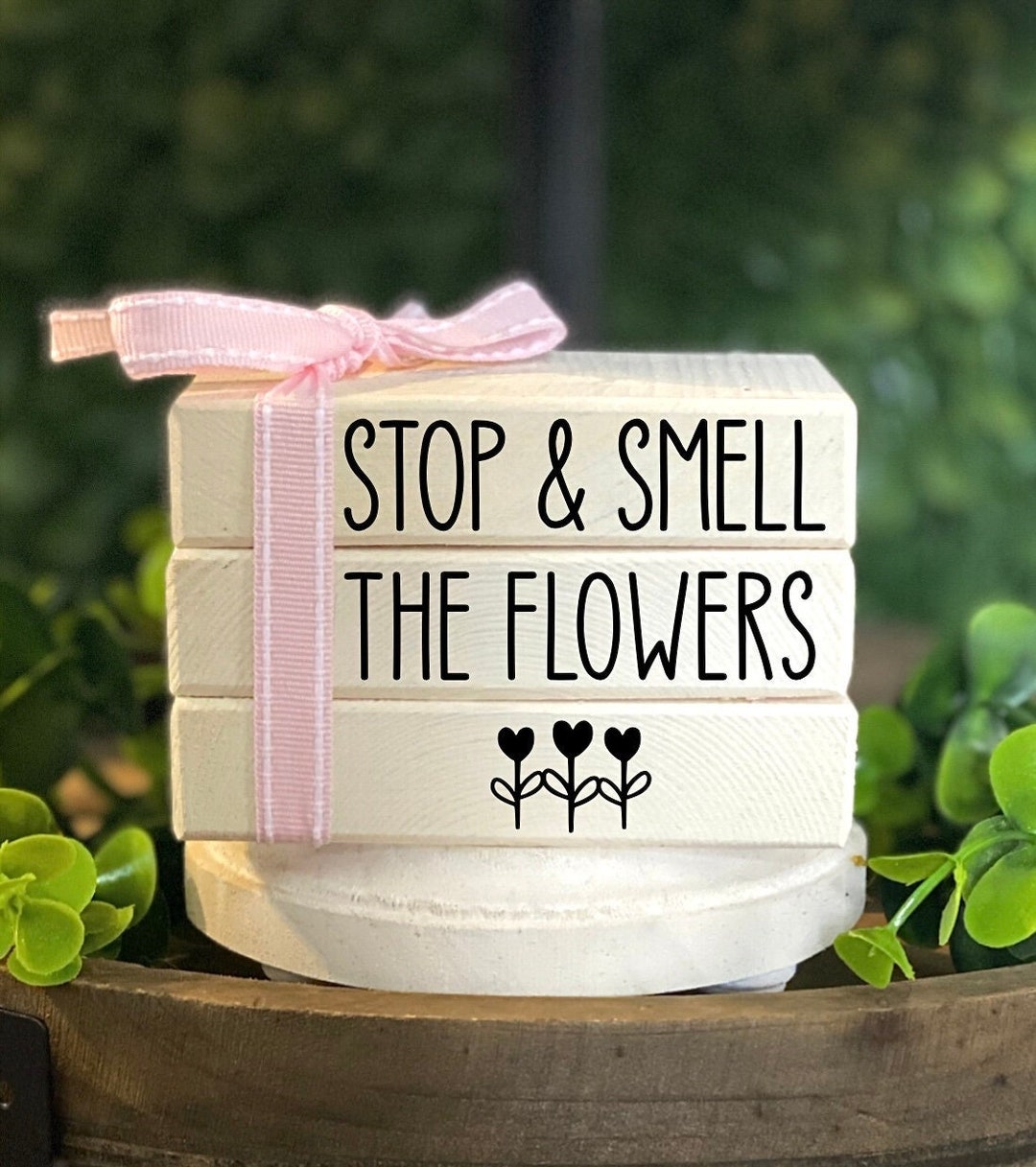 Wooden Book Stack Spring Tiered Tray Decor Spring Farmhouse Decor Faux ...