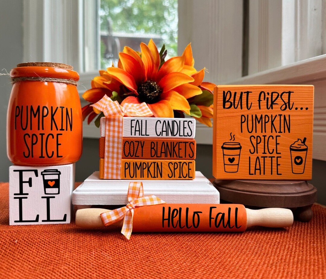 Fall Tiered Tray Fall Decor Wooden Books Mini Wood Books Book Bundle ...