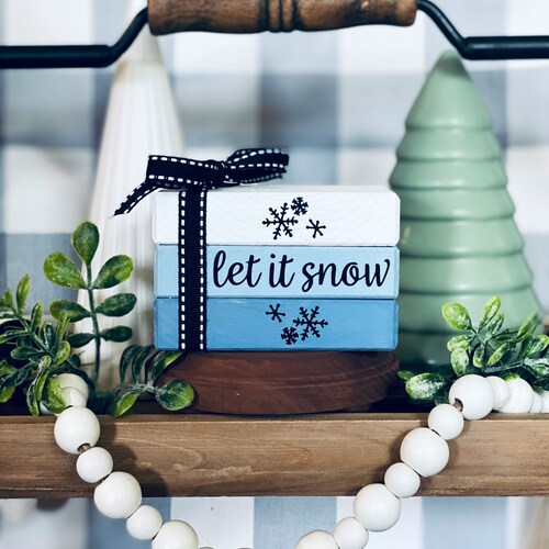 Let It Snow Book Stack Mini Wood Books Book Stack Christmas - Etsy