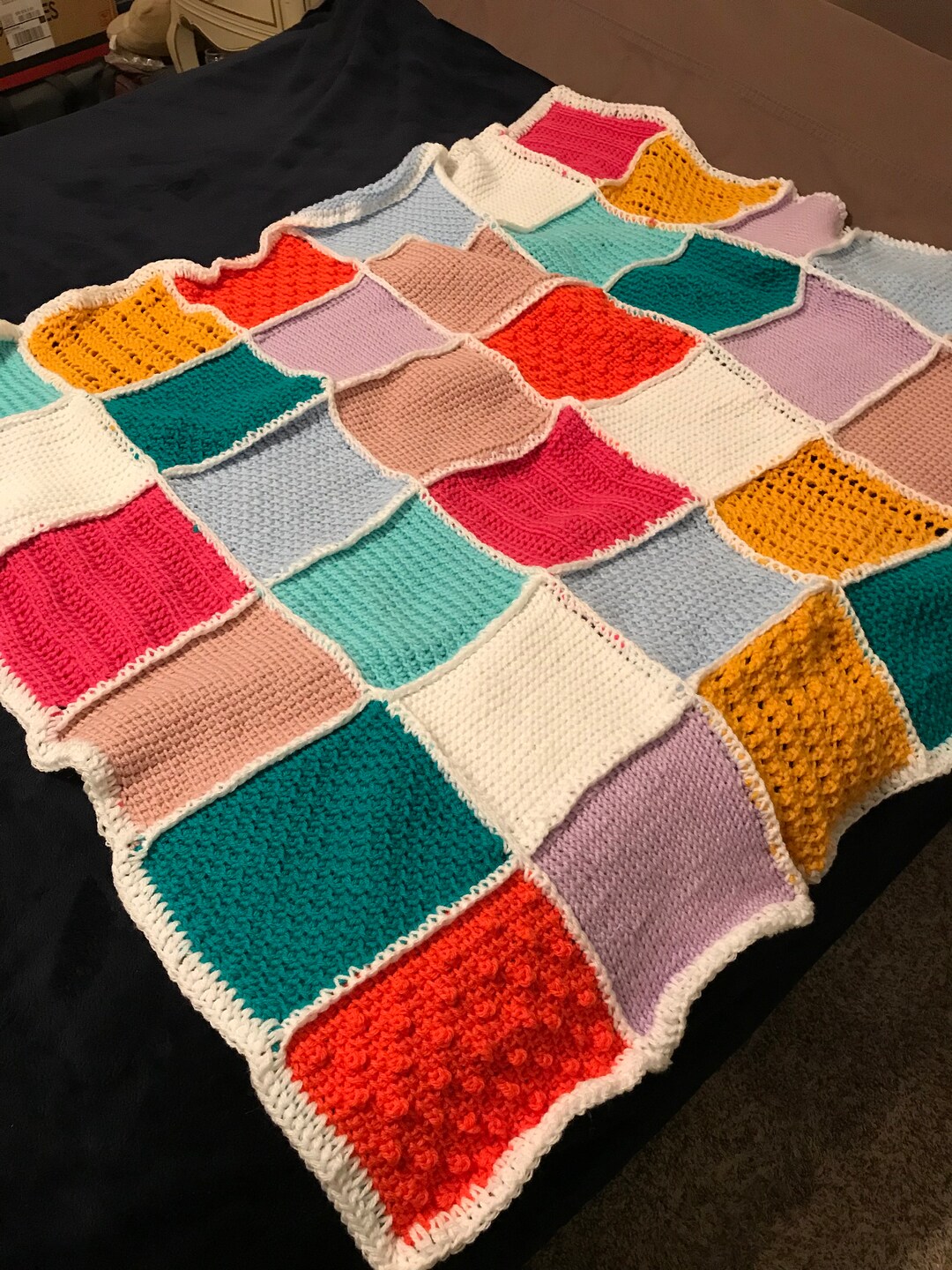 Hand Crocheted Tunisian PatchworkThrow - Etsy.de
