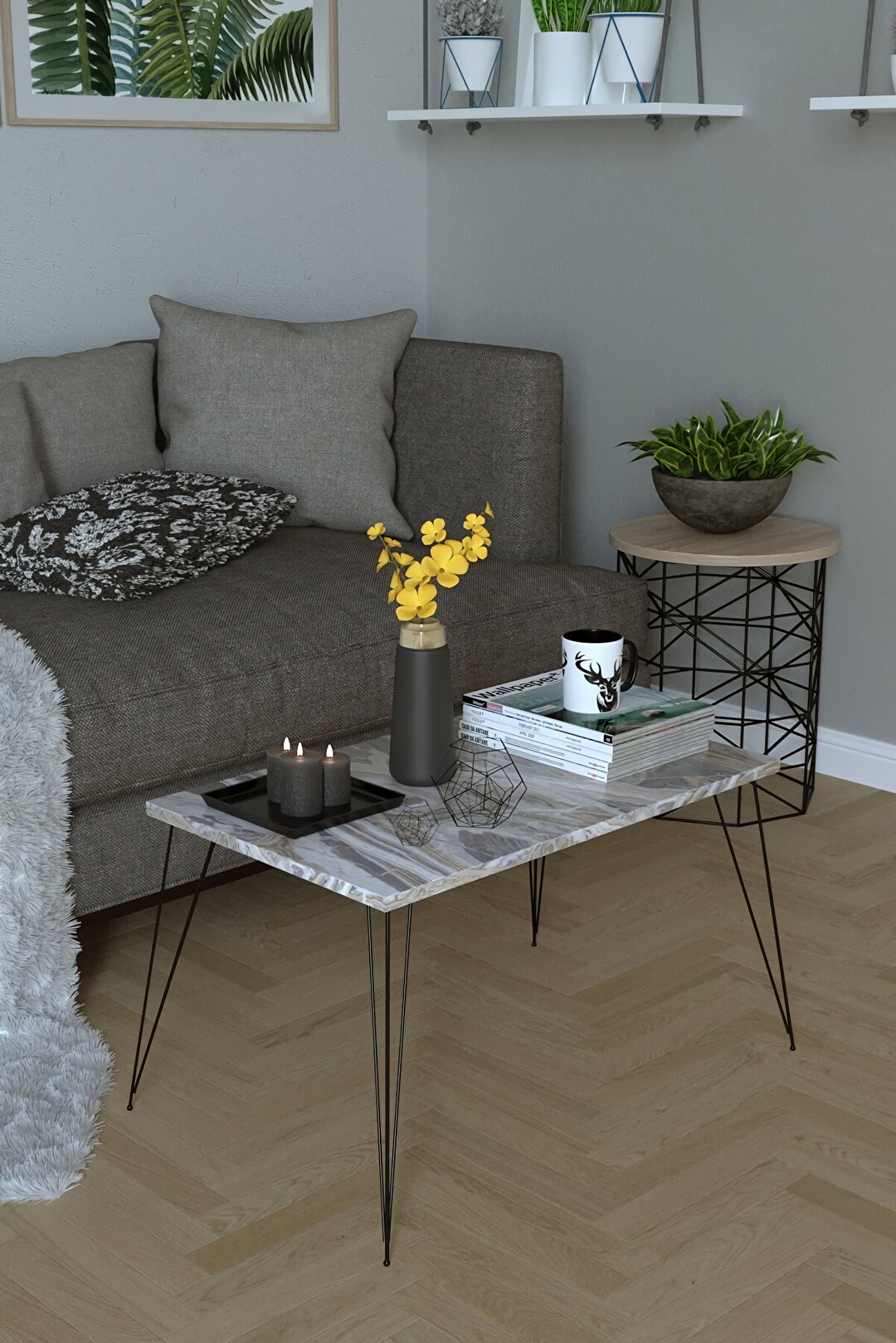 White Marble Elite Metal Leg Center Table Coffee Table - Etsy