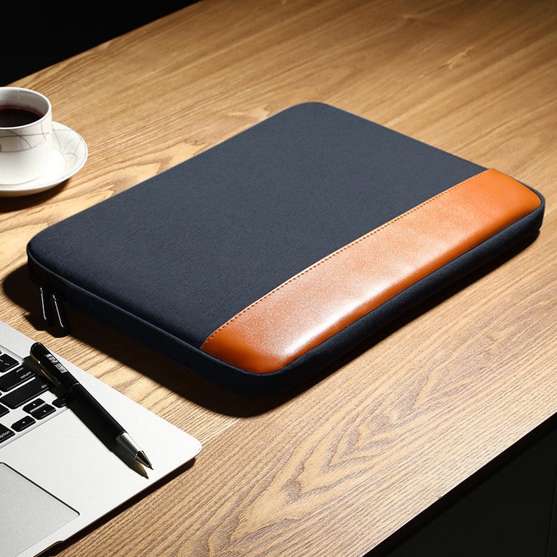 Navy Blue Vegan Leather Waterproof Laptop Sleeve, Case, Bag, MacBook ...