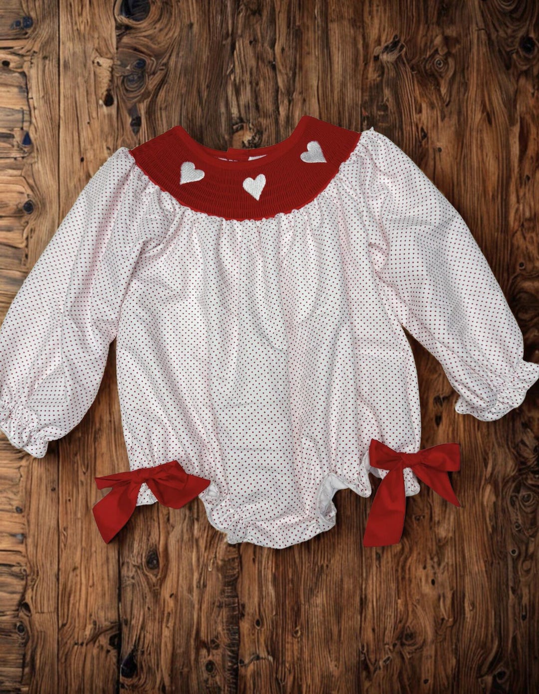 Cupid's Classic Red Dot Girls Bubble With Smocked Heart Collar - Etsy