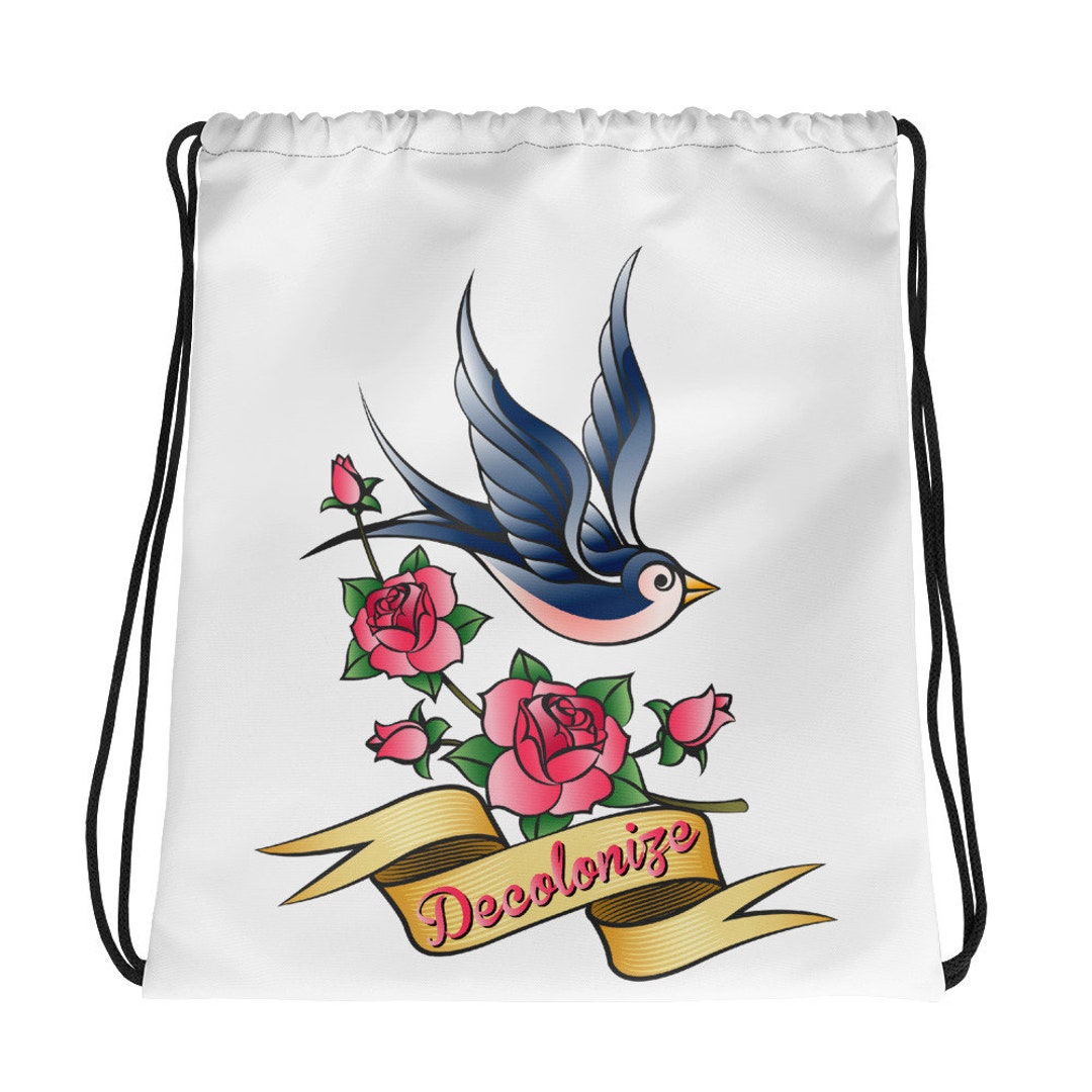 Decolonize Sailor Jerry Style Swallow Tattoo Drawstring Bag - Etsy