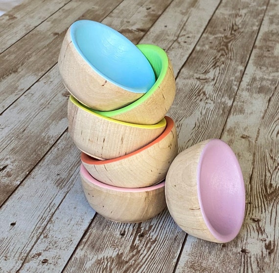 Pastel Wooden Stacking Sorting Bowls Montessori Waldorf Toy - Etsy
