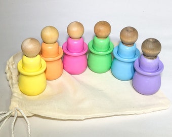 Multicultural Multiracial Rainbow Peg Doll People Set of 6 | Etsy
