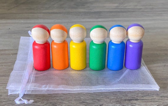Set of 6 Rainbow Peg People Montessori Waldorf Sorting | Etsy