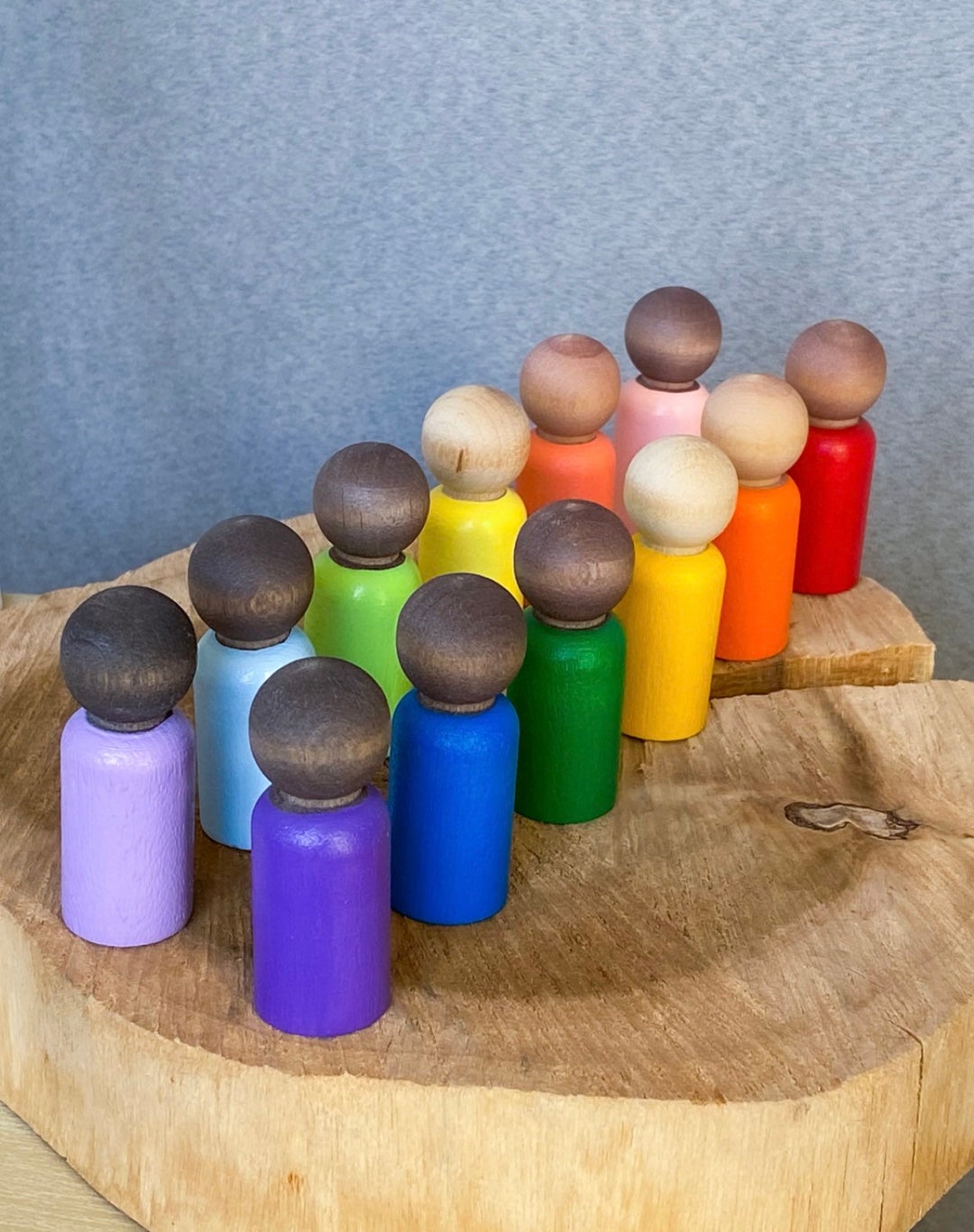 Multicultural Multiracial Rainbow Peg Person Dolls Set of 12 Montessori ...
