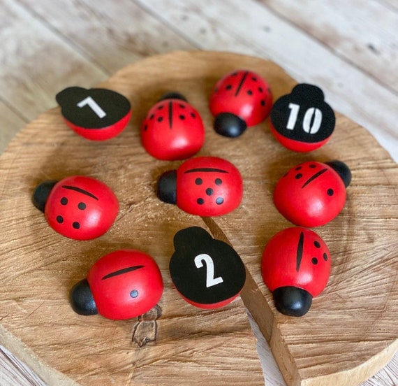 Counting Numbers Lady Bugs Wooden Educational Toy Set of 10 / | Etsy