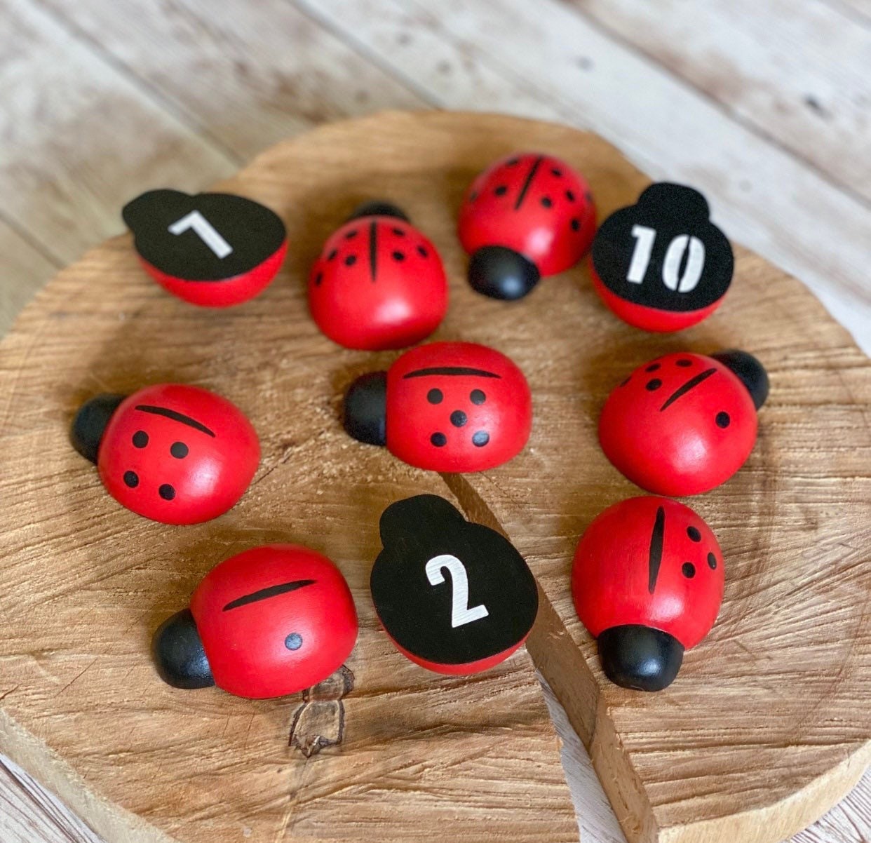 Counting Numbers Lady Bugs Wooden Educational Toy Set of 10 / | Etsy