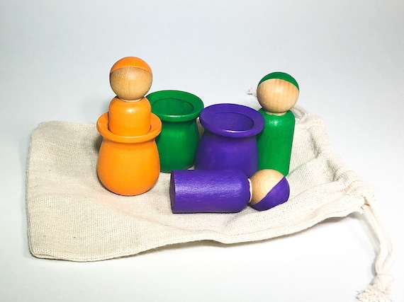 Montessori Waldorf Wooden Nesting Peg People and Cup Learning | Etsy