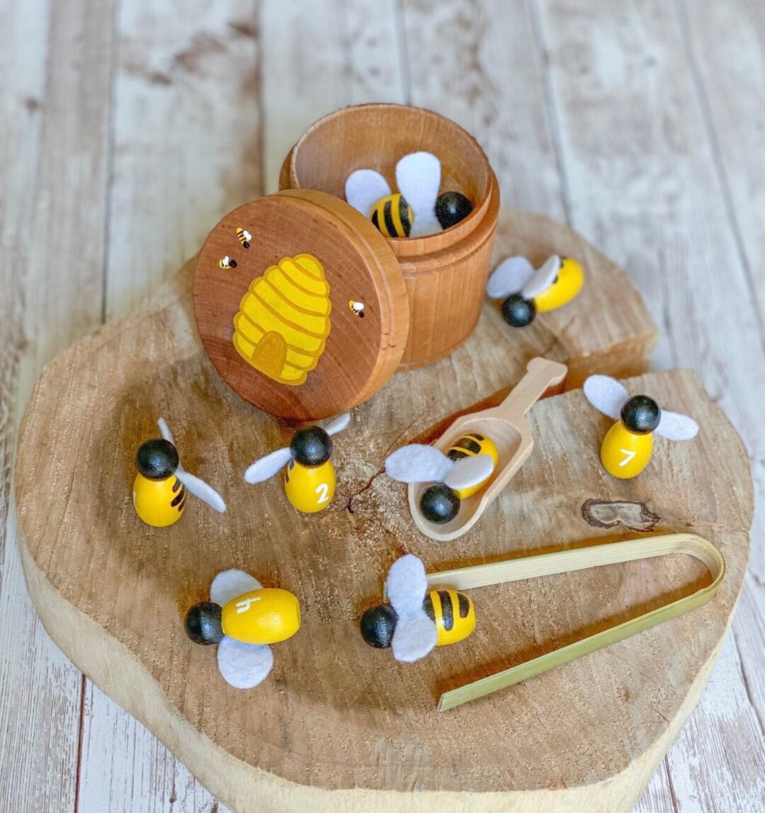 Wooden Counting Number Bumble Bees With Hive / Montessori Waldorf ...