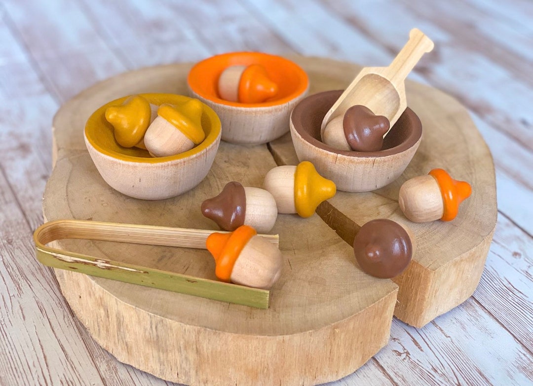 Autumn Wooden Acorn Sorting Set / Montessori Waldorf Toy Gift for Fall ...