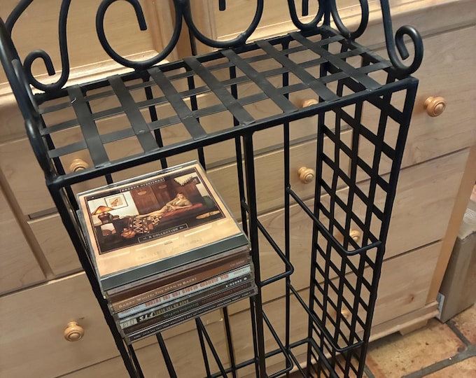 Vintage Black Metal CD Storage Rack – Wrought Iron Style Organizer ...