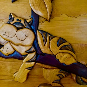 Vintage Cat Intarsia Folkart, Tabby Cat Sculpture Wall Decor, Cat Lover ...