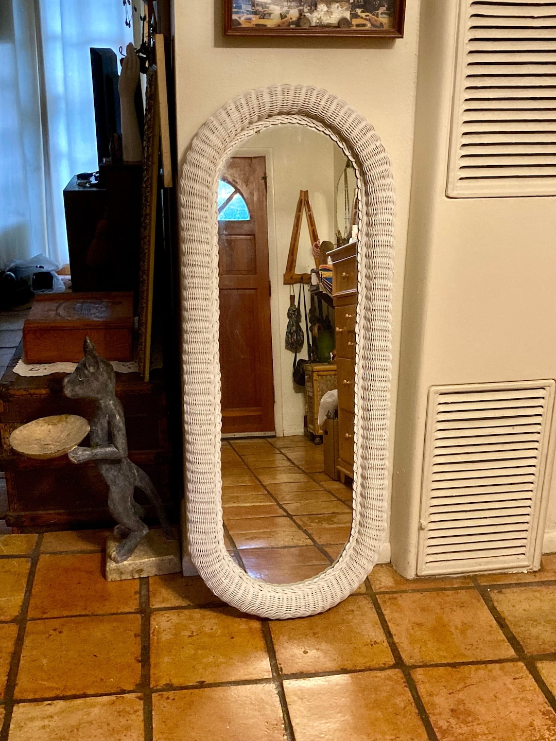 Large Wicker Mirror, Shabby Chic 52 by 20 Inch White Wicker Mirror ...