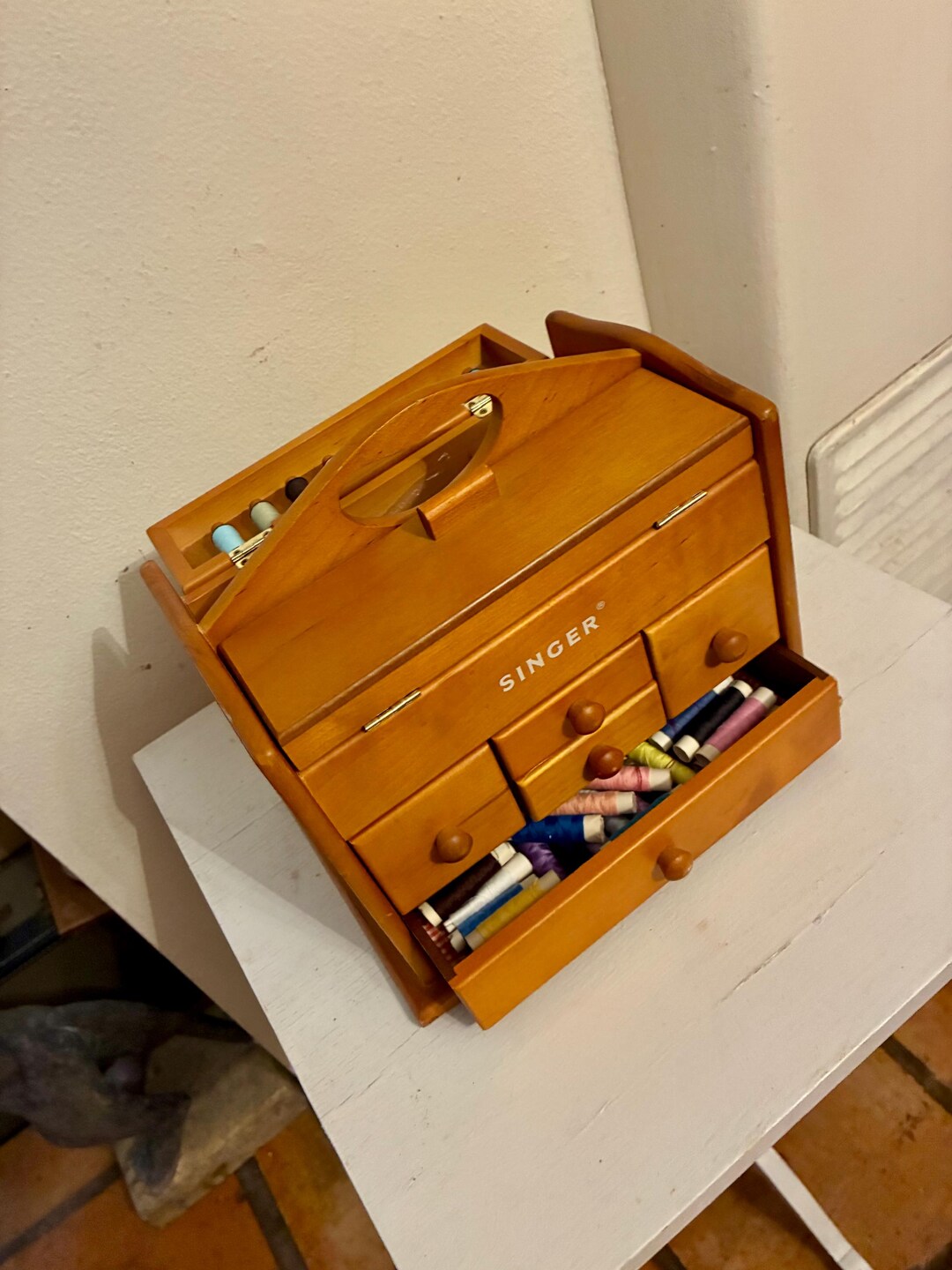 Vintage Wood Sewing Caddy, 10 Drawer Sewing Caddy, Wooden Jewelry Box ...