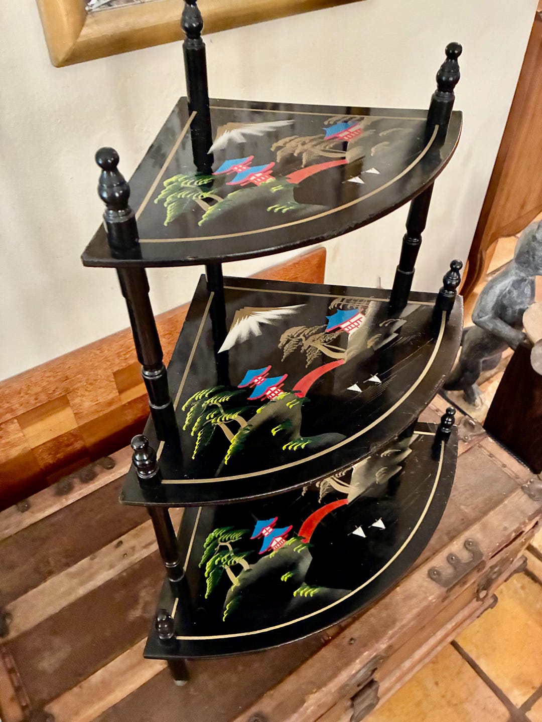 Vintage Japanese-style Wooden Shelf – 26.5” Tall – Flat-pack Tansu ...