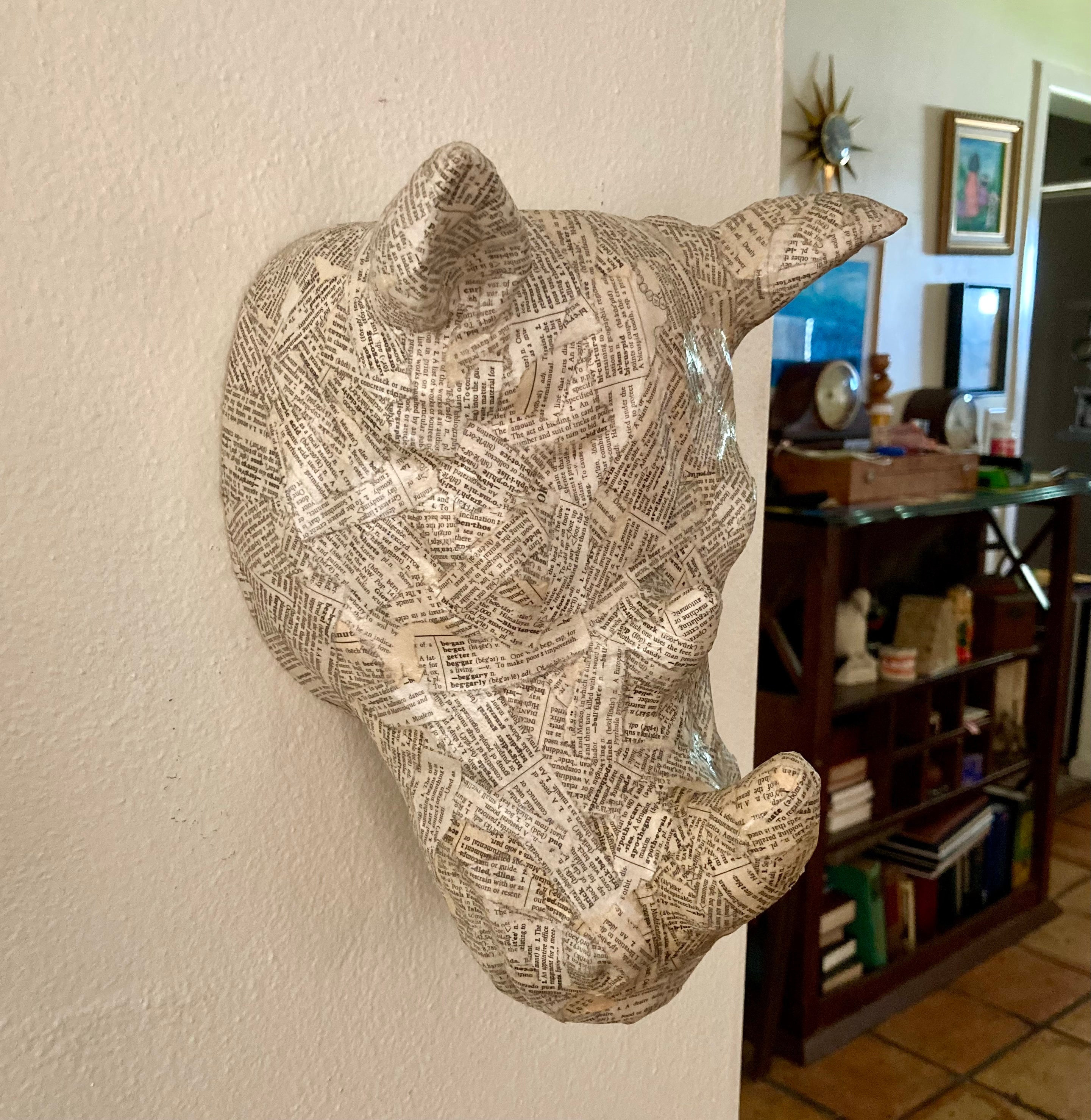 White Rhino Wall Pocket, Ceramic Rhino Wall Pocket, Decoupage White ...