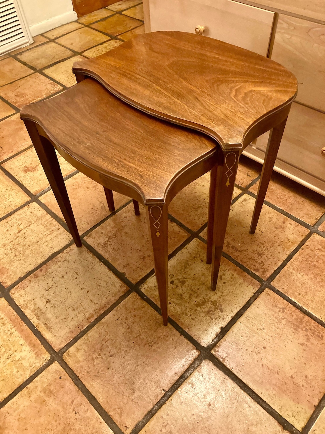 Set of Midcentury French Parlor Tables, 2 Vintage Taper Legs Nesting ...